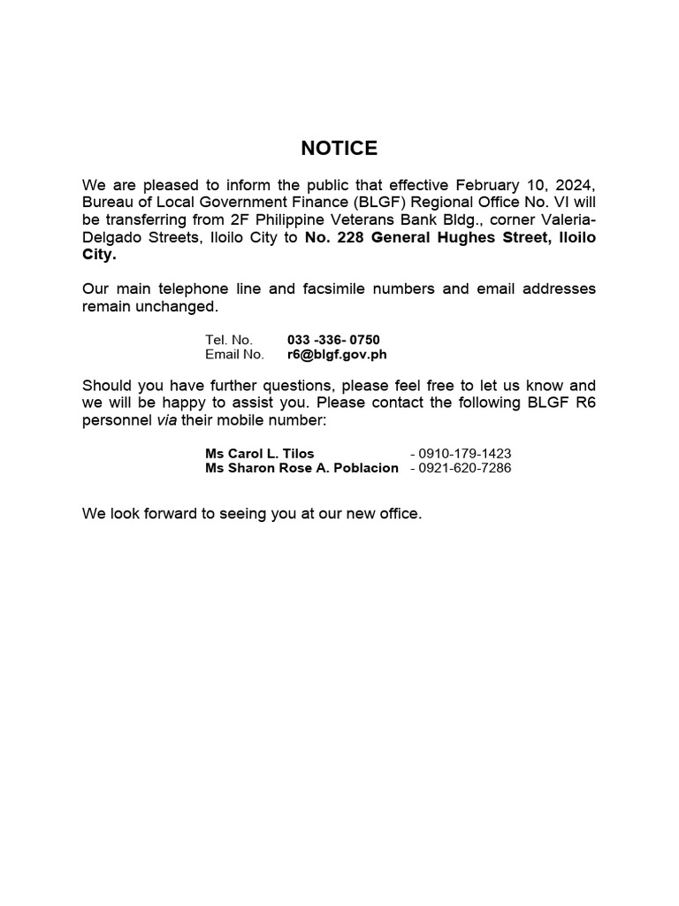 Office Relocation Notice for BLGF R6 | PDF