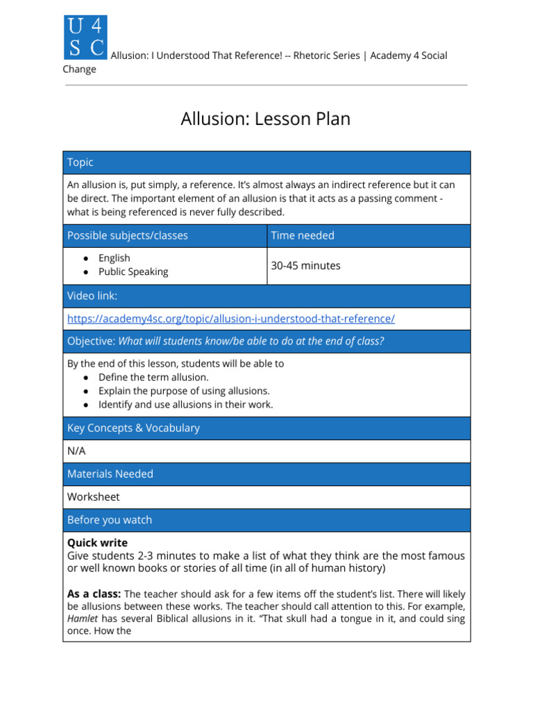 Allusion Lesson | PDF