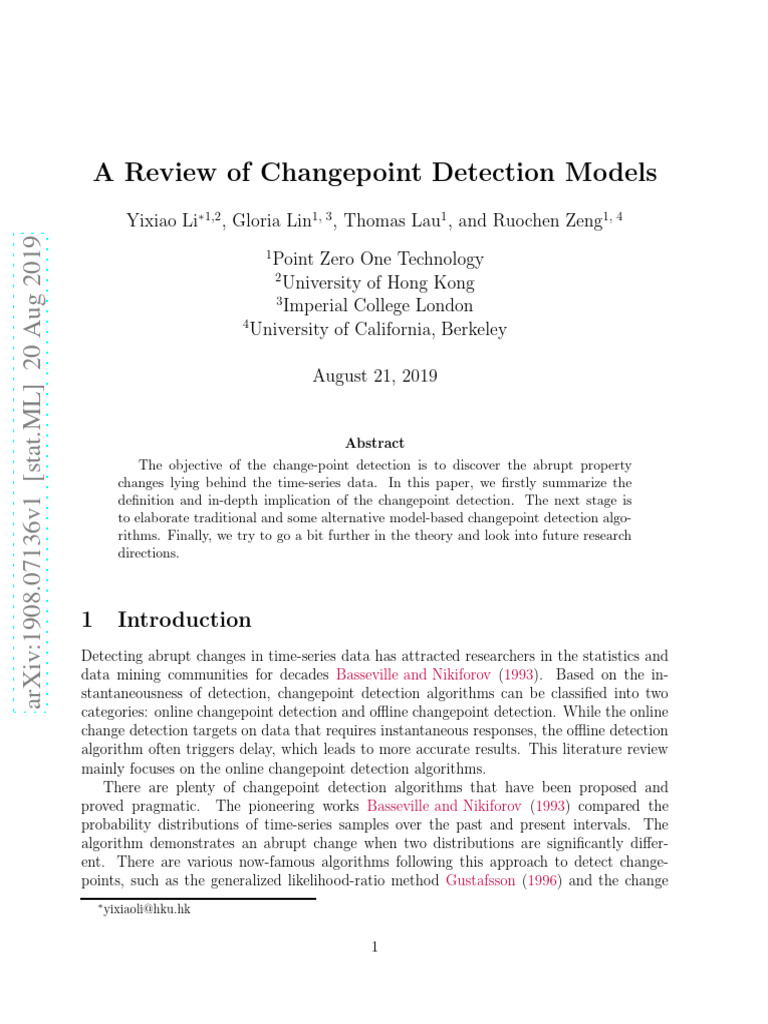 A Review of Changepoint Detection Models | PDF | Science & Mathematics | Technology & Engineering