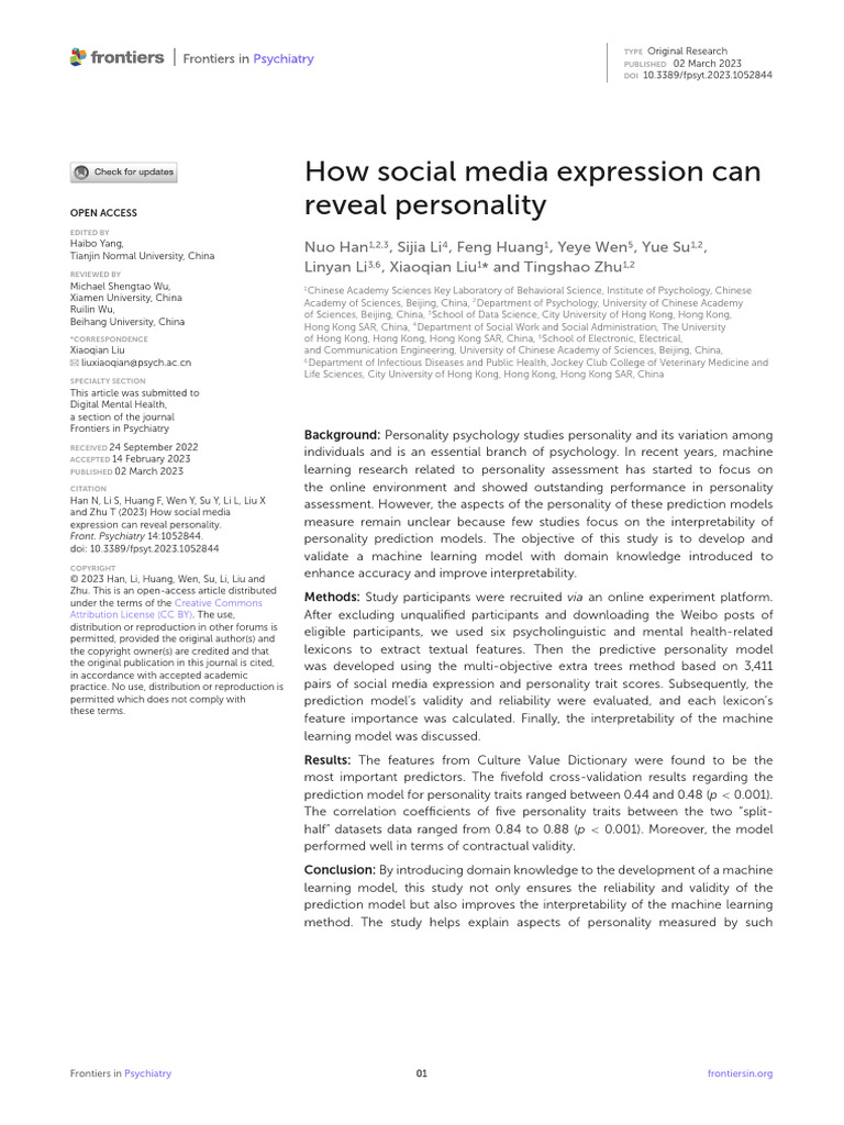 How social media expression can reveal personality | PDF | Cross ...