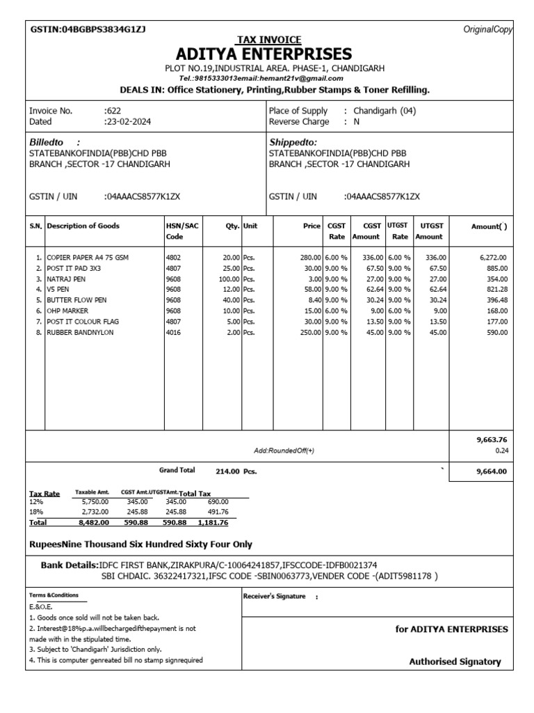 Aditya Enterprises GST Invoice Format | PDF