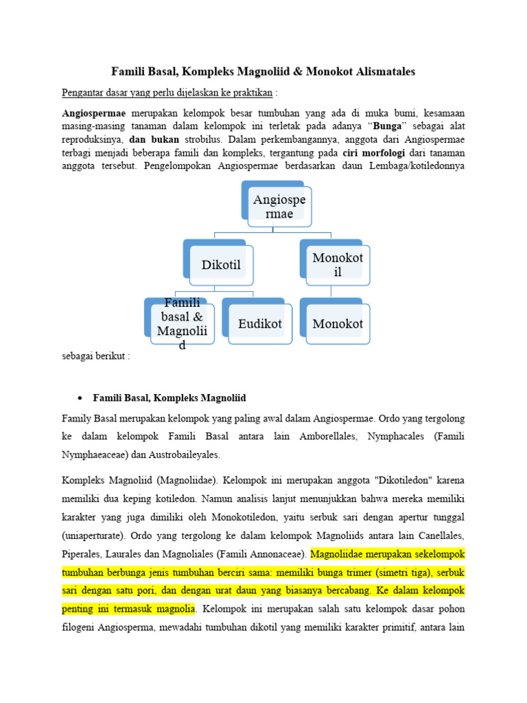 Famili Basal, Kompleks Magnoliid & Monokot Alismatales | PDF