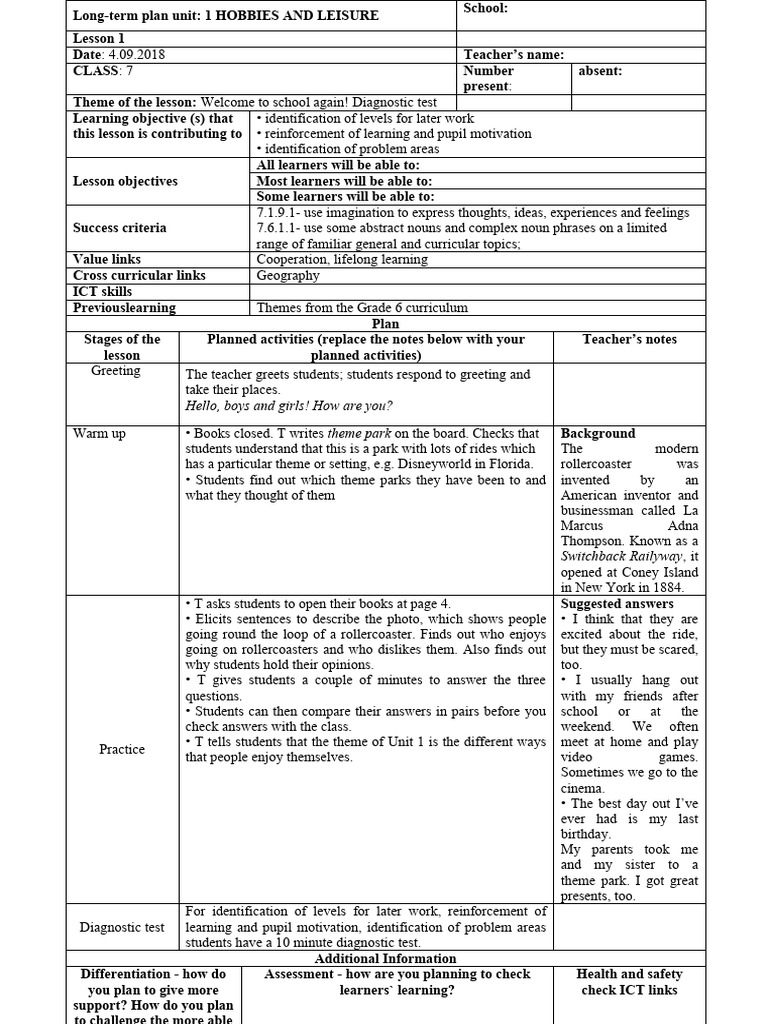 7 Form Lesson Plans 1 UNIT | PDF | Learning | Educational Technology