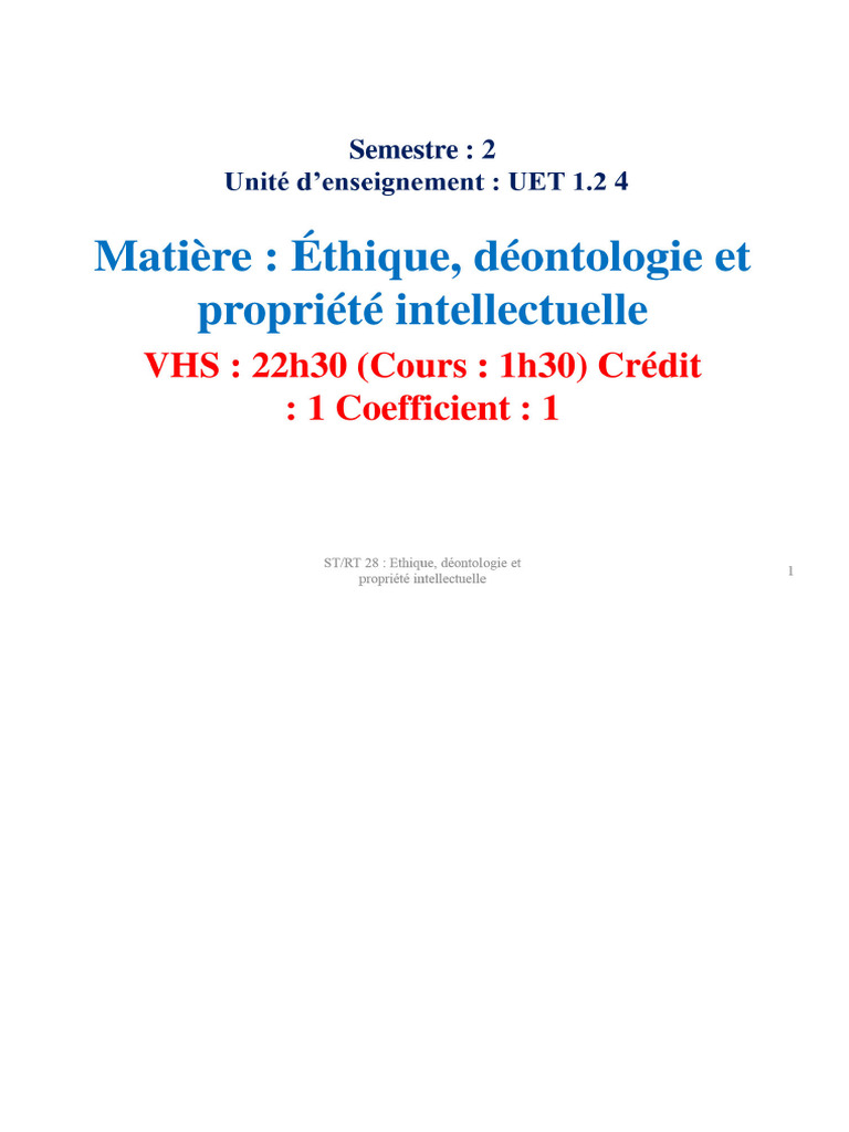 Cours Etique Et Déontologie | PDF