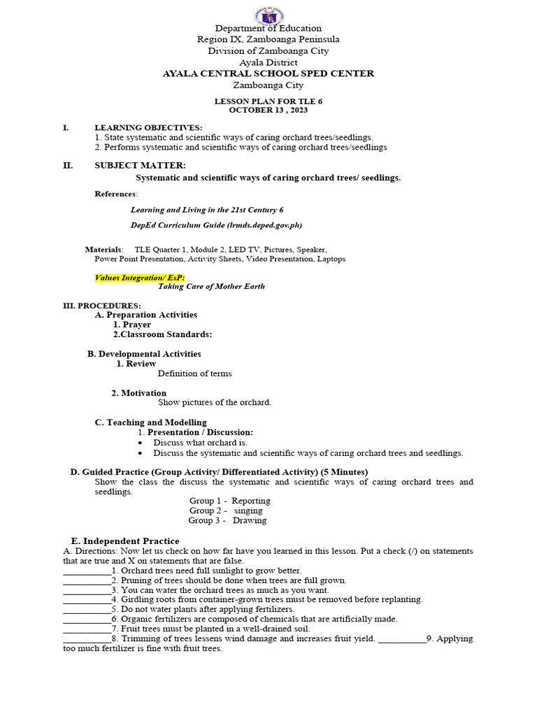WEEK-5-DAY-1-TLE SYSTEMATIC AND SCIENTIFIC WAYS OF CARING ORCHARD TREES | PDF | Trees | Soil
