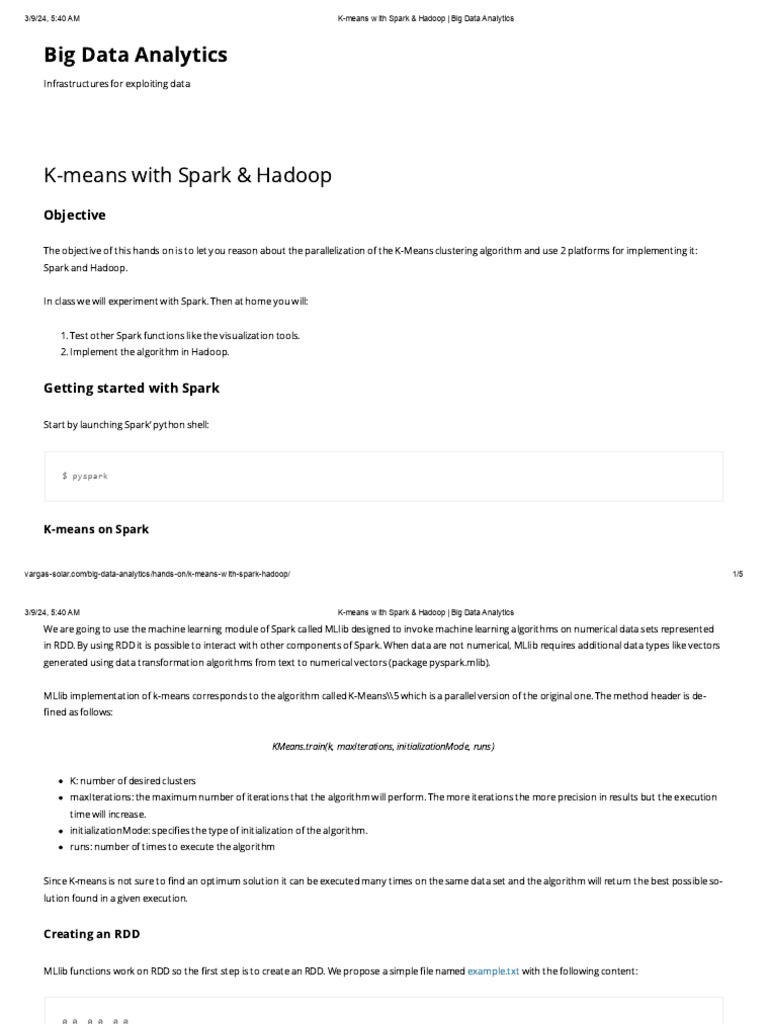 K-Means With Spark & Hadoop - Big Data Analytics | Download Free PDF | Apache Spark | Cluster ...