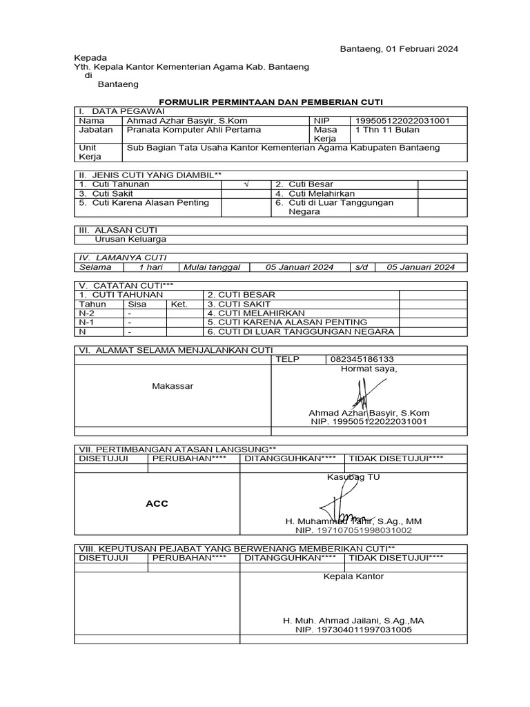 Formulir Permintaan Cuti | PDF