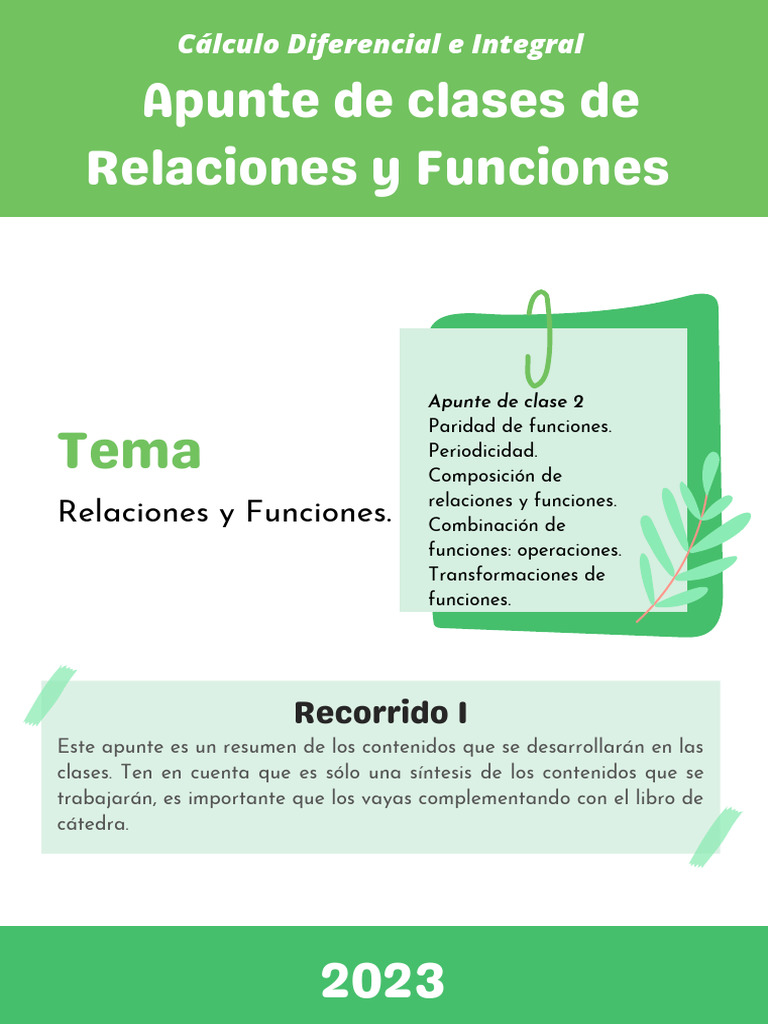 Apunte de Relaciones y Funciones (Semana 2 - Recorrido 1) | Descargar gratis PDF | Función ...