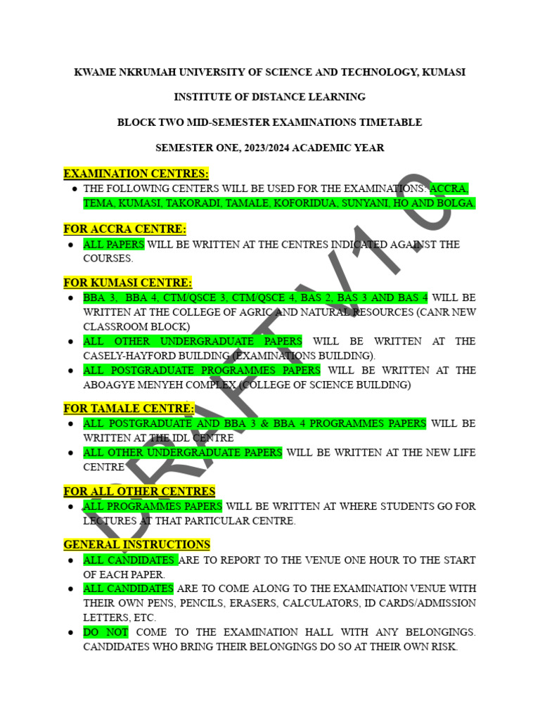DRAFT MIDSEM TIMETABLE 2023_2024 SEM 1 BLOCK 2 | PDF | Science | Economies DRAFT MIDSEM TIMETABLE 2023_2024 SEM 1 BLOCK 2 | PDF | Science | Economies