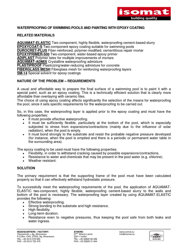 ISOMAT - Method Statement - Waterproofing Swimming Pool With Epoxy ...