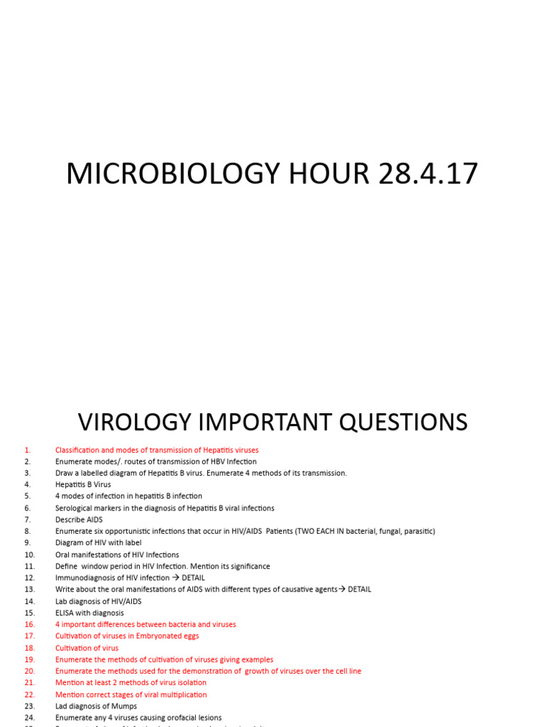 MICROBIOLOGY - Virology Important Questions | PDF | Virus | Hepatitis B