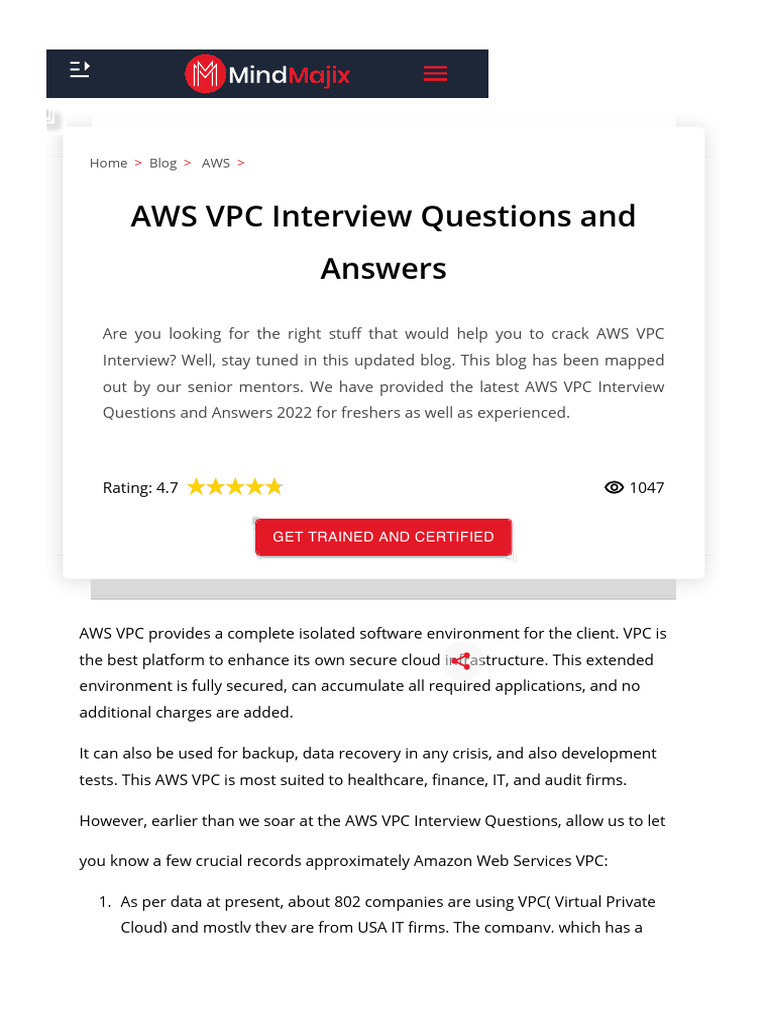 Top 50 AWS VPC Interview Questions and Answers - 2023 | PDF | Ip Address | Internet