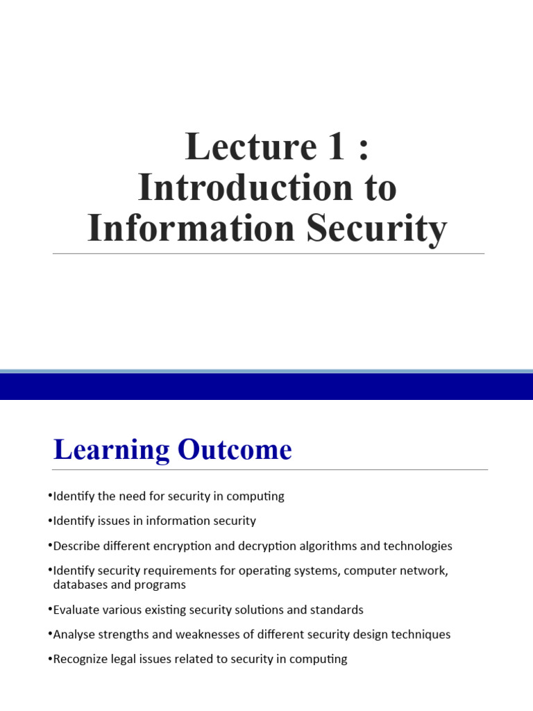Lecture 01 Introduction To Information Security 1 Pdf