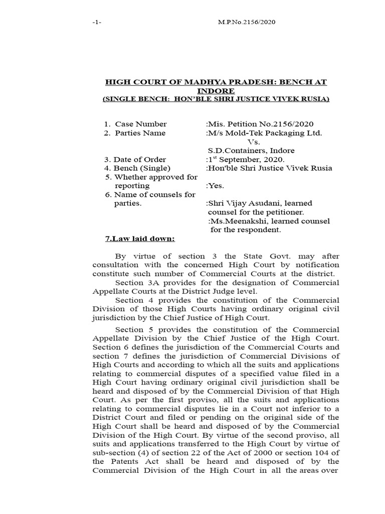 Commercial Courts - Indore | PDF | Lawsuit | Jurisdiction