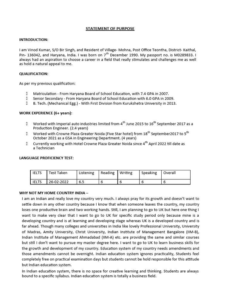 Sample of SOP | PDF | Master Of Business Administration | Learning