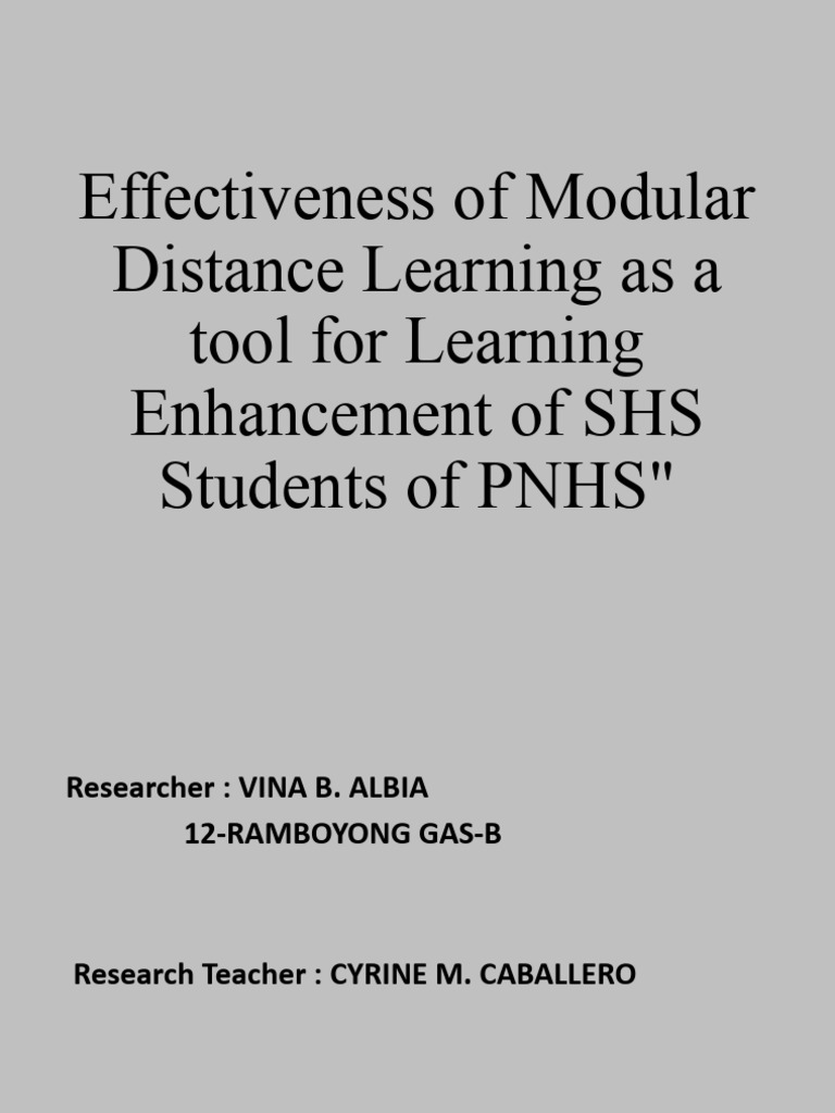 Effectiveness of Modular Distance Learning As A Tool For Learning ...
