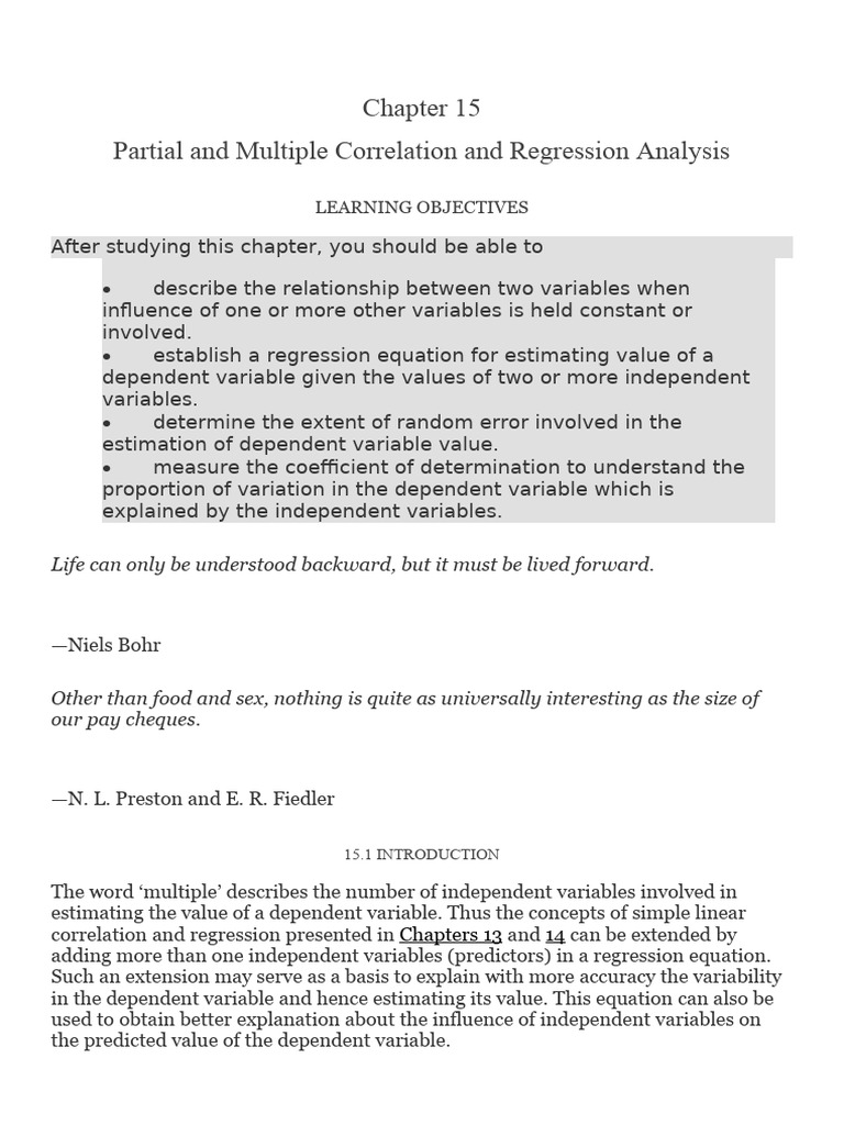 CHAPTER 15 Partial and Multiple Correlation and Regression Analysis | PDF