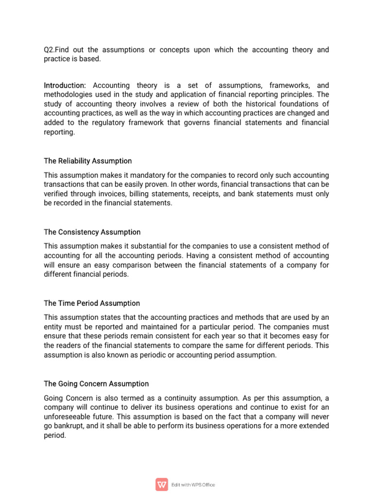 Accounting Assumptions Explained | PDF