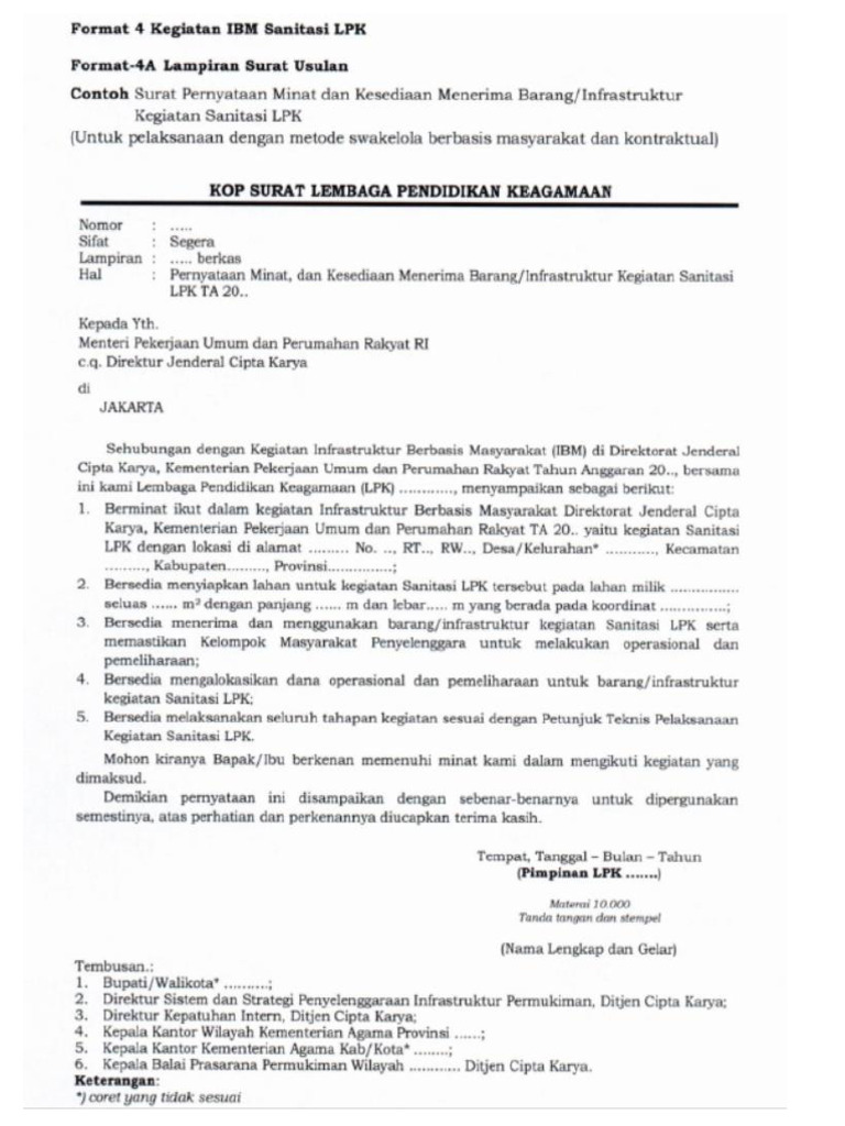 Format Usulan Sanitasi LPK 2024 | PDF