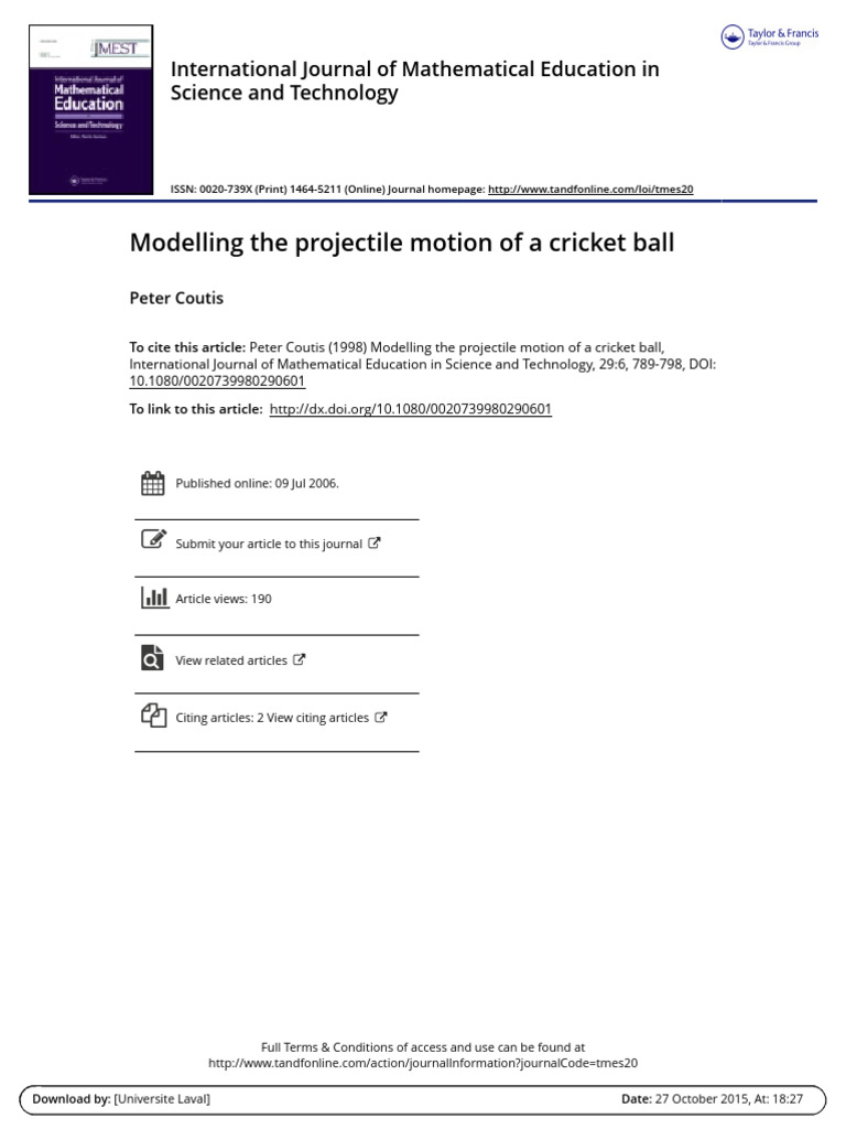 Modelling The Projectile Motion of A Cricket Ball | PDF | Trajectory ...