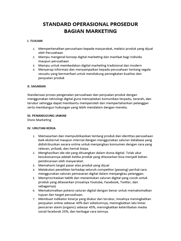 SOP Tim Marketing | PDF