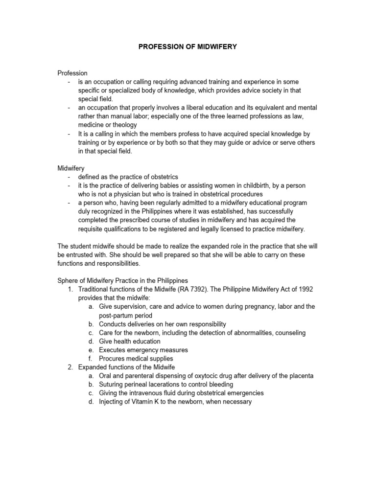 Profession of Midwifery | PDF | Midwife | Childbirth