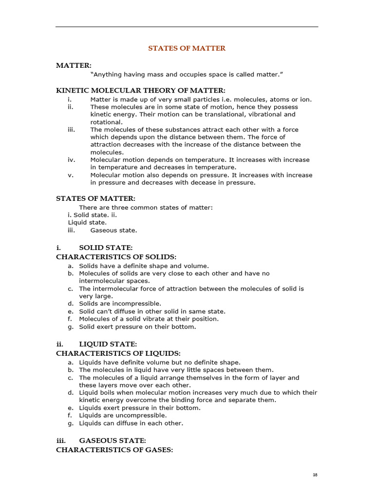 9th Class Chapter 4 Chemistry Notes Sindh Board | PDF | Liquids | Gases