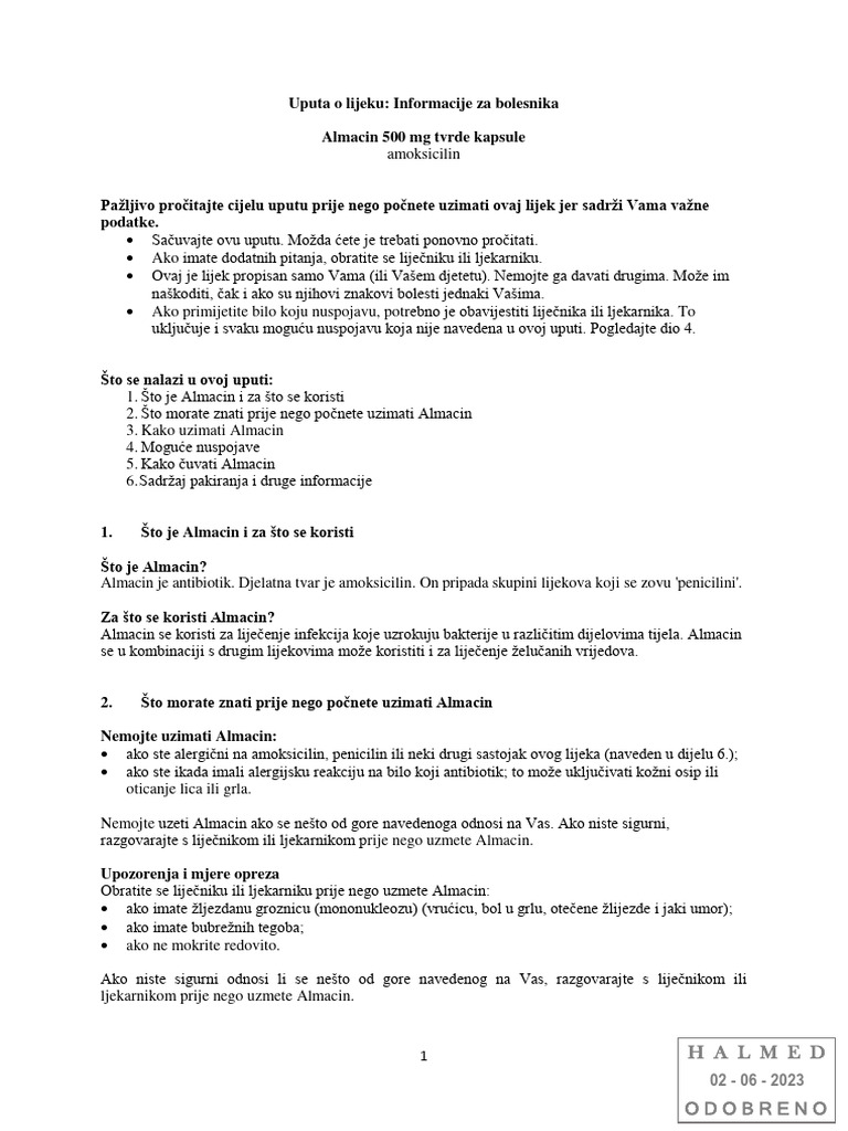 Almacin 500 MG Tvrde Kapsule PIL | PDF
