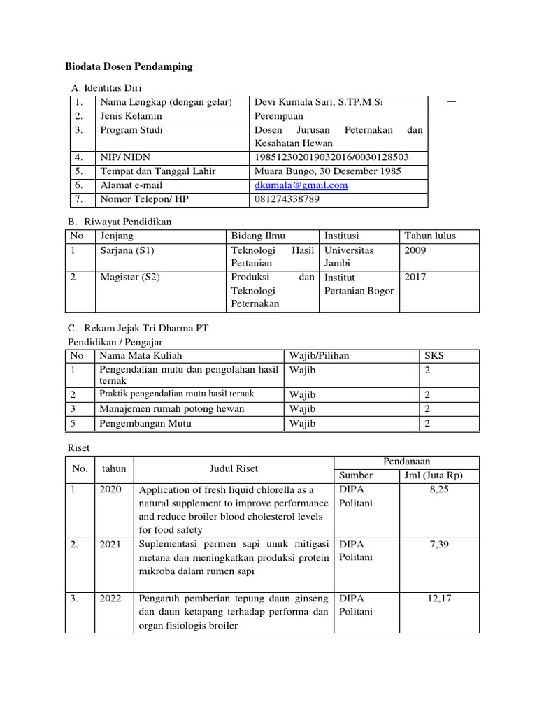 Biodata Dosen Pendamping 2 | PDF