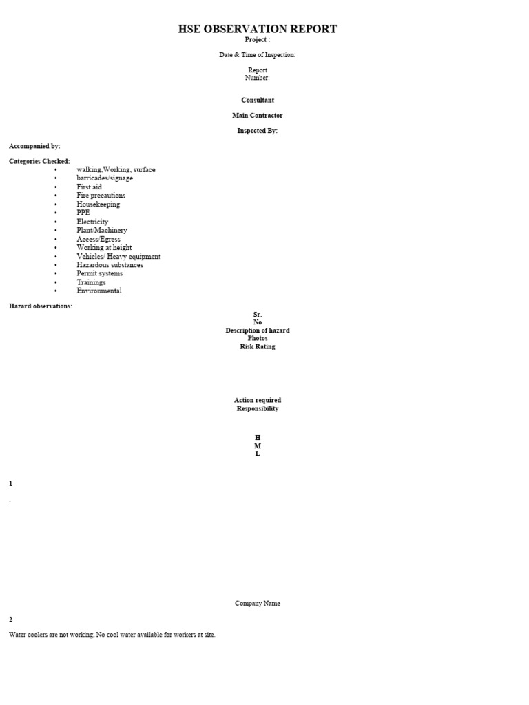 HSE Observation Report Format | PDF | Scaffolding | Safety