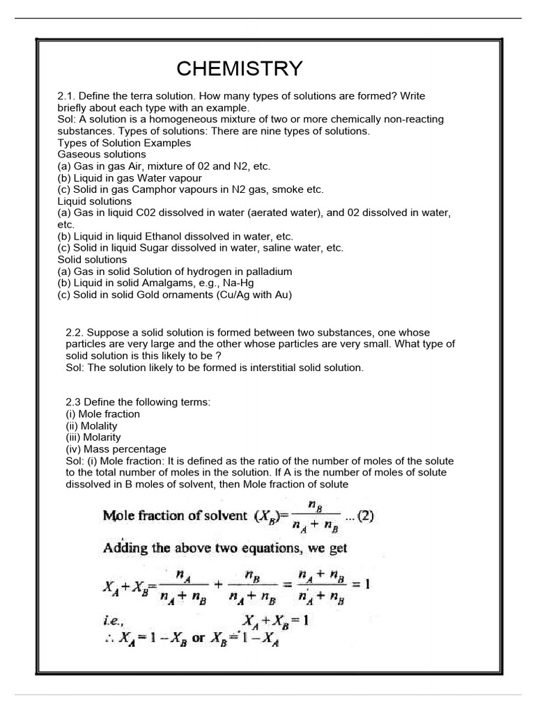 Chemistry Pdf Solubility Mole Unit