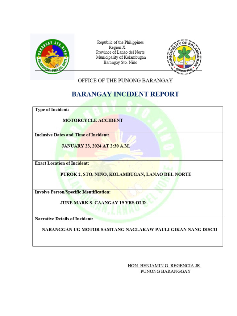 Barangay Incident Report 2024 - 112506 | PDF