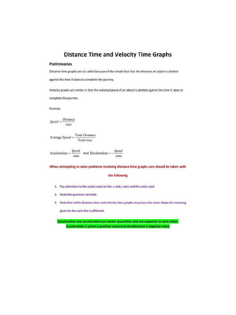 Distance-Time & Velocity-Time Graphs | PDF | Speed | Acceleration