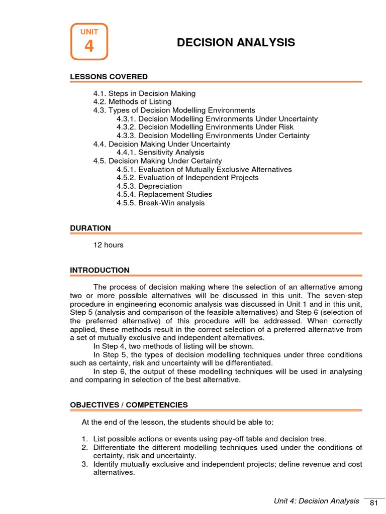 ECE 201 Unit 4 Decision Analysis - Part1 | PDF