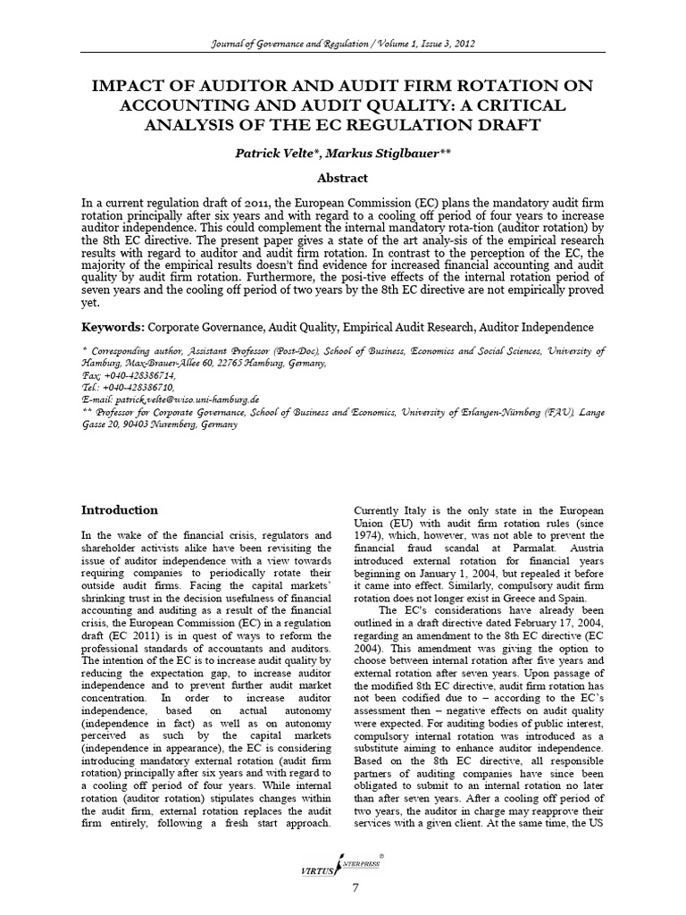 Impact of Auditor and Audit Firm Rotation On Accou | PDF | Audit ...