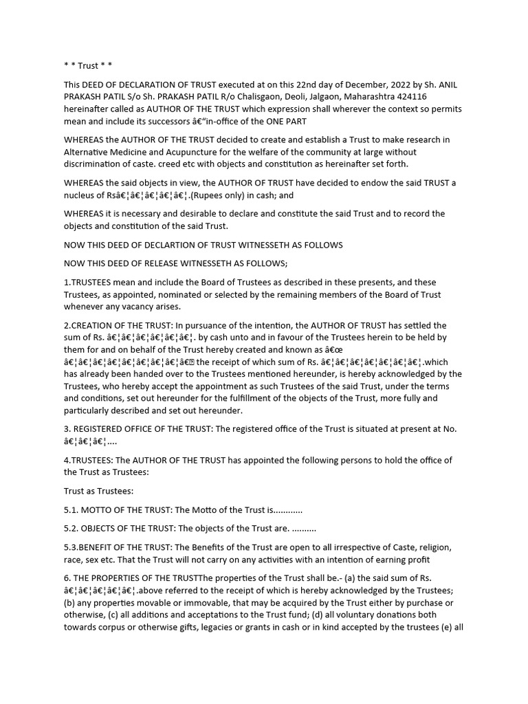 Trust Deed Sample | PDF | Trust Law | Board Of Directors