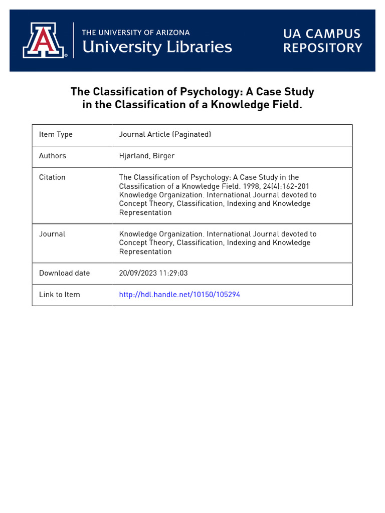 The Classification of Psychology | PDF