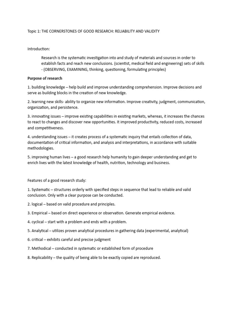 Topic 1 THE CORNERSTONES OF GOOD RESEARCH | PDF | Level Of Measurement ...