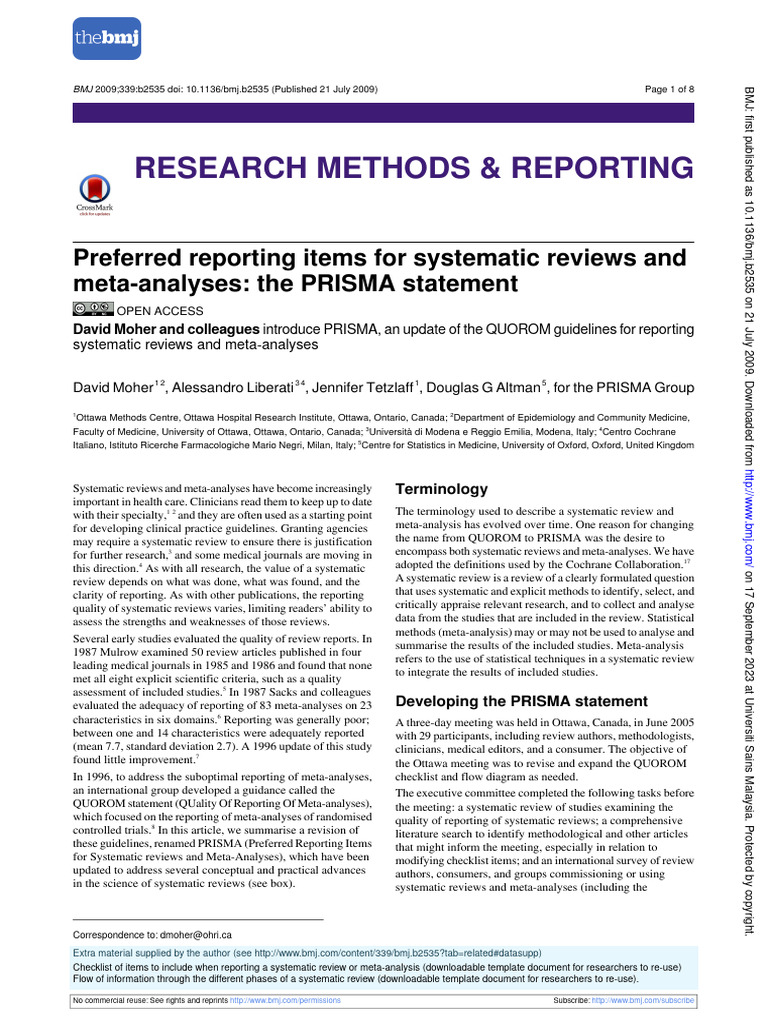 MOHER-Preferred Reporting Items For Systematic Reviews and Meta ...