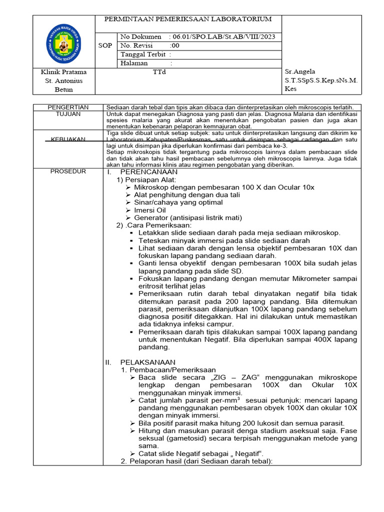 Sop Pemeriksaan Dan Pembacaan Slide Pdf