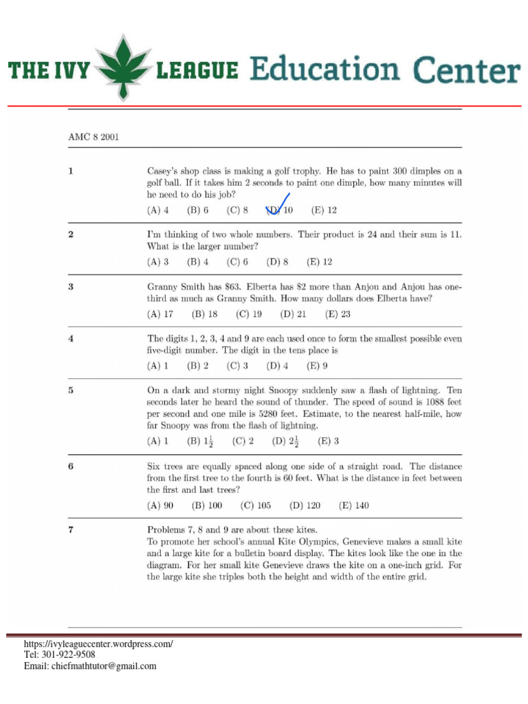 2001 AMC 8 Answer Key | PDF | Technology & Engineering
