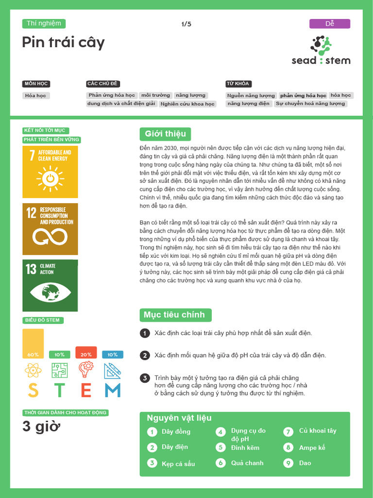 SEADSTEM VI Fruit-Battery Experiment 02 | PDF