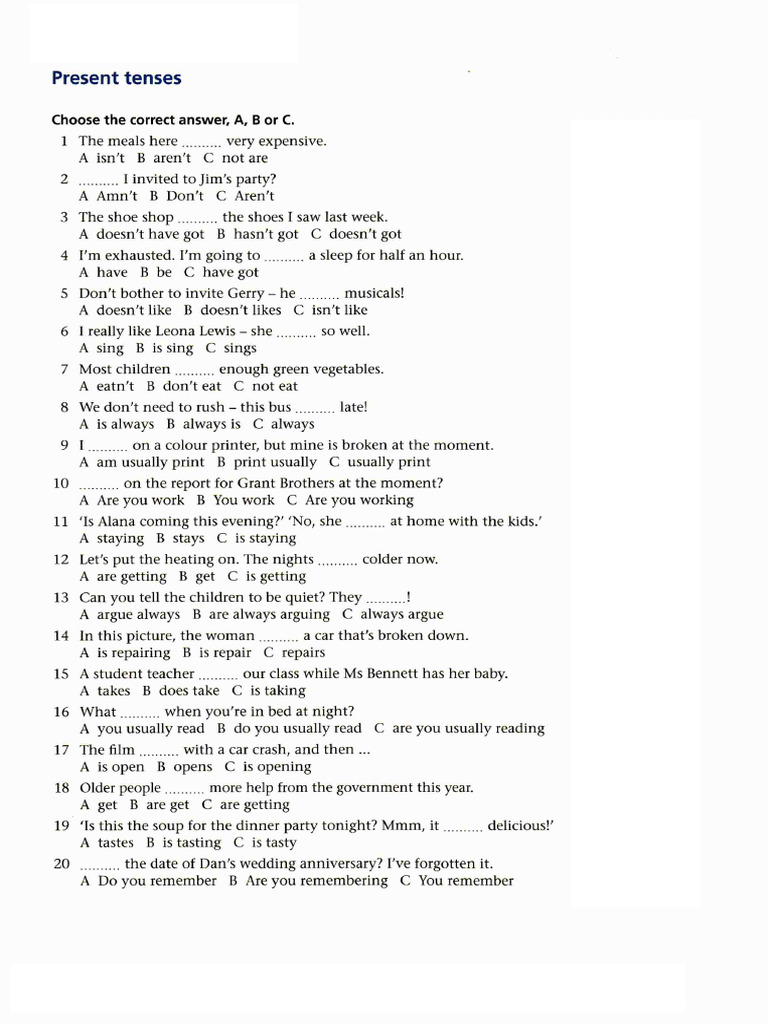 Present Simple and Continuous Review | PDF