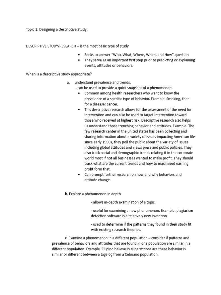 Topic 2 Designing A Descriptive Study | PDF | Sampling (Statistics ...