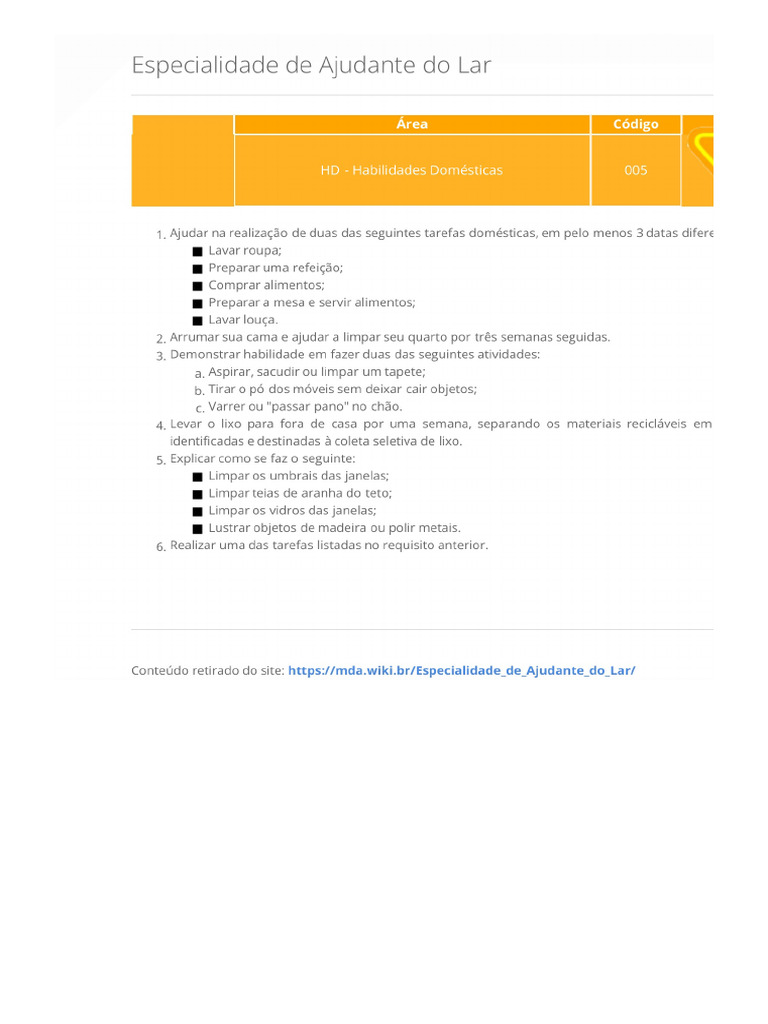Especialidade de Ajudante Do Lar | PDF