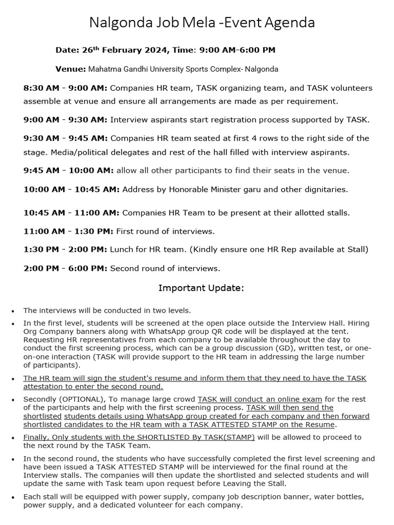Nalgonda-Job Mela Event Agenda | PDF