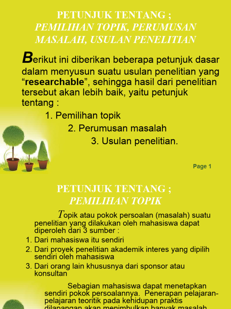 6-7-8. Petunjuk Pemilihan Topik Dan Masalah, Usulan Penelitian | PDF
