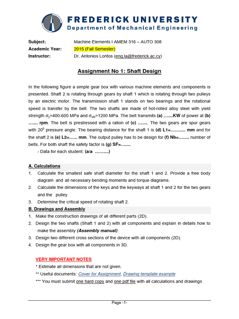 Assignment - 1 Shaft (2015) Highly Advanced | PDF | Belt (Mechanical) | Gear