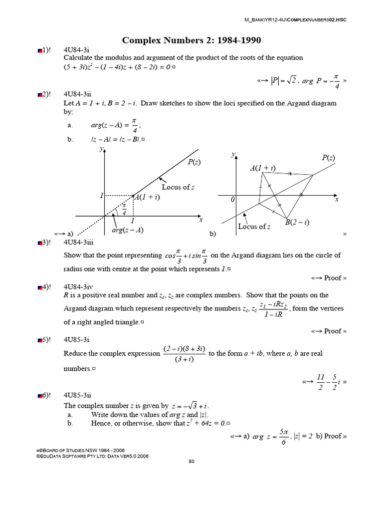 Complex Numbers: Modulus and Argument Calculations | PDF | Complex ...