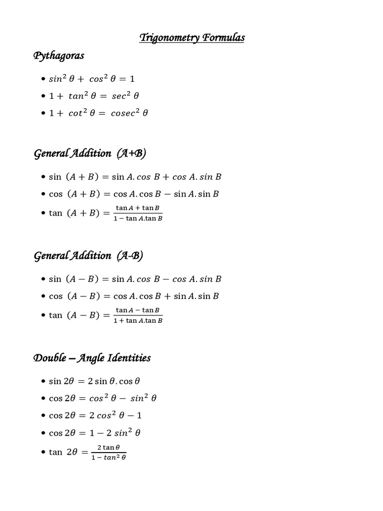 Trigonometry Formulas | PDF